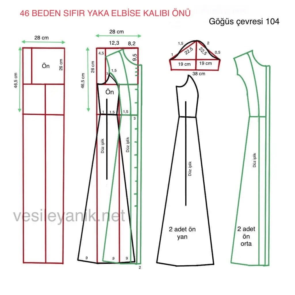 46 BEDEN KUPLU GENİŞ ETEK ELBİSE KALIBI | BİZ BİZE